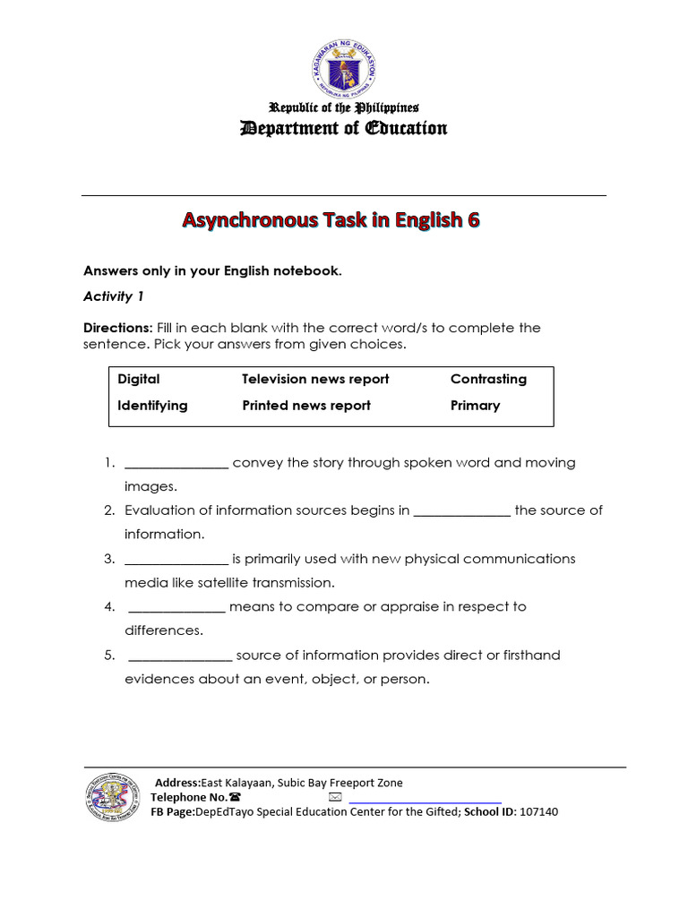 Asynchronous Task in English 6 | PDF | Communication | Human Communication
