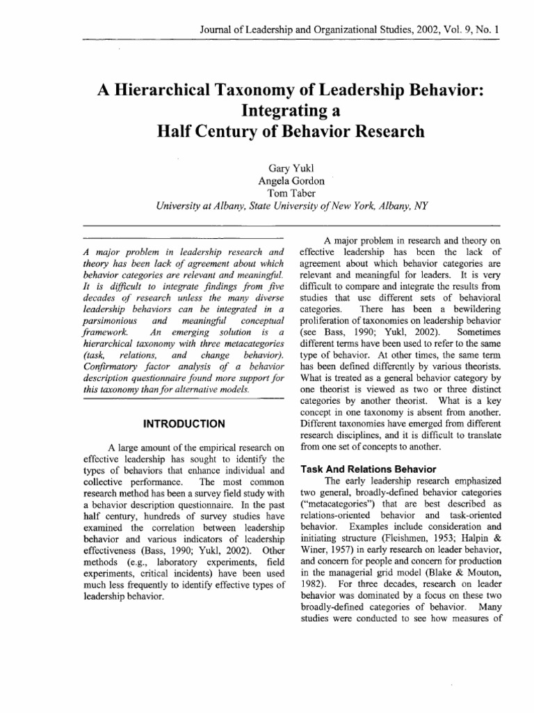Yukl's Hierarchical Leadership Taxonomy | PDF | Leadership