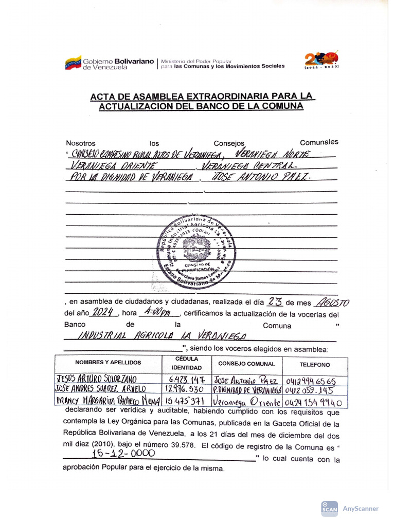 Acta Banco Comuna 2024 | PDF