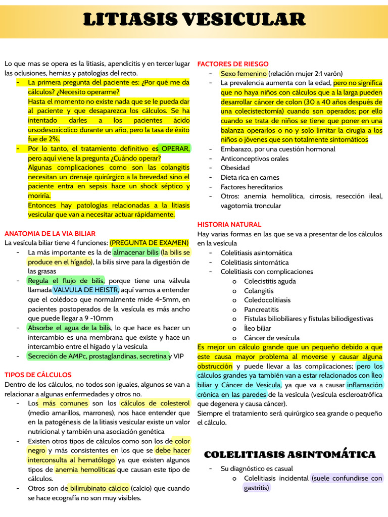 Litiasis Vesicular 1era Parte | PDF | Vesícula biliar | Especialidades ...