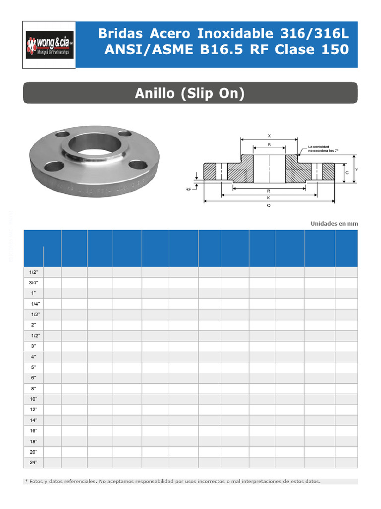 Ficha Tecnica Brida Anillo C316 150LBS | PDF