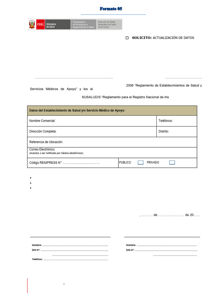 FORMATO 05 - Solicitud de Actualización de Datos | PDF