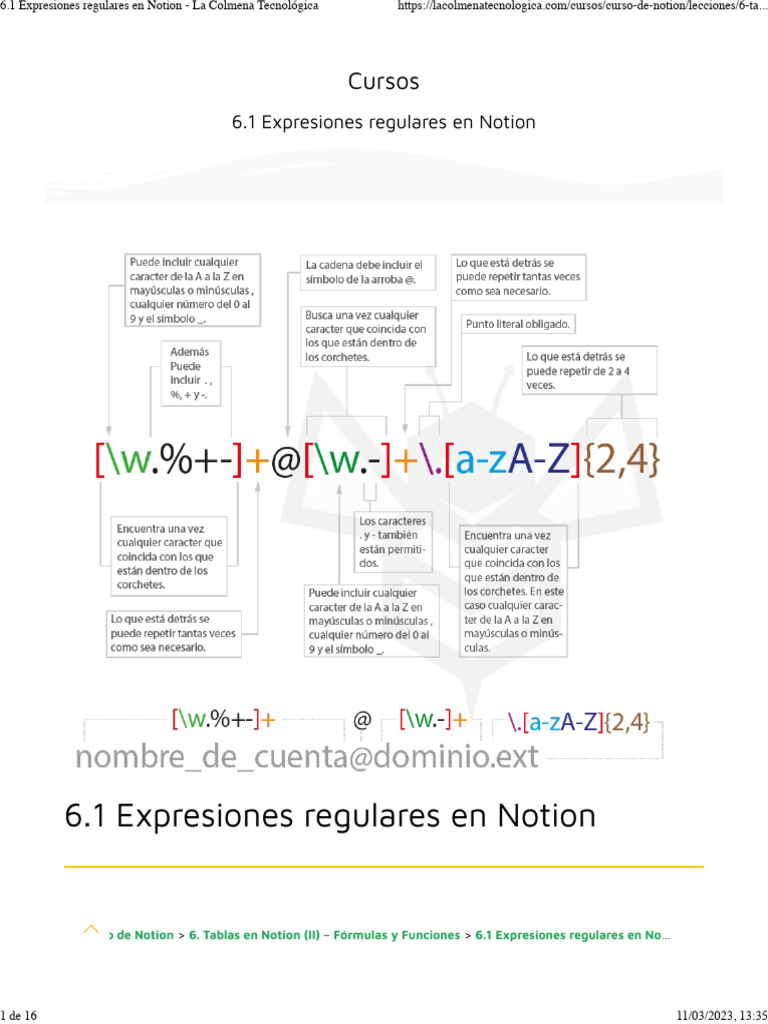 6.1 Expresiones regulares en Notion - La Colmena Tecnológica2 | PDF | Expresión regular ...