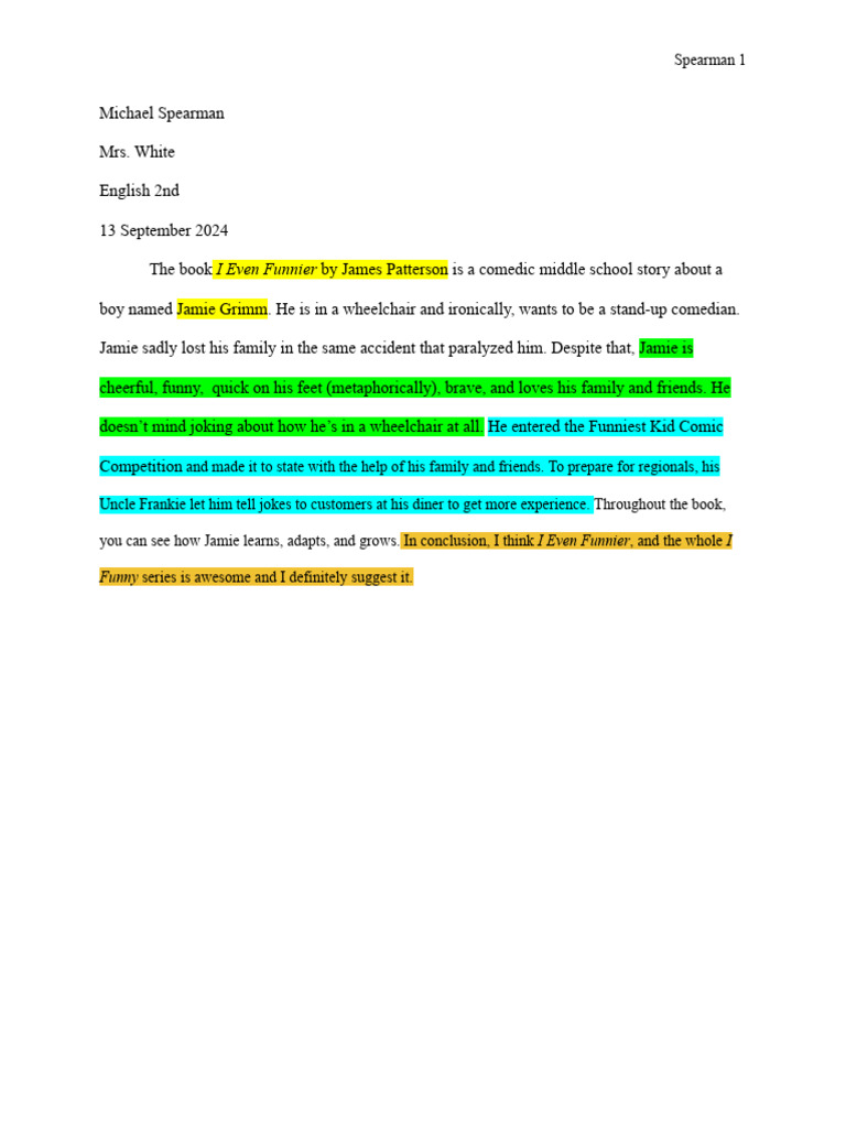 Mikey Spearman - Main Character Power Write | PDF