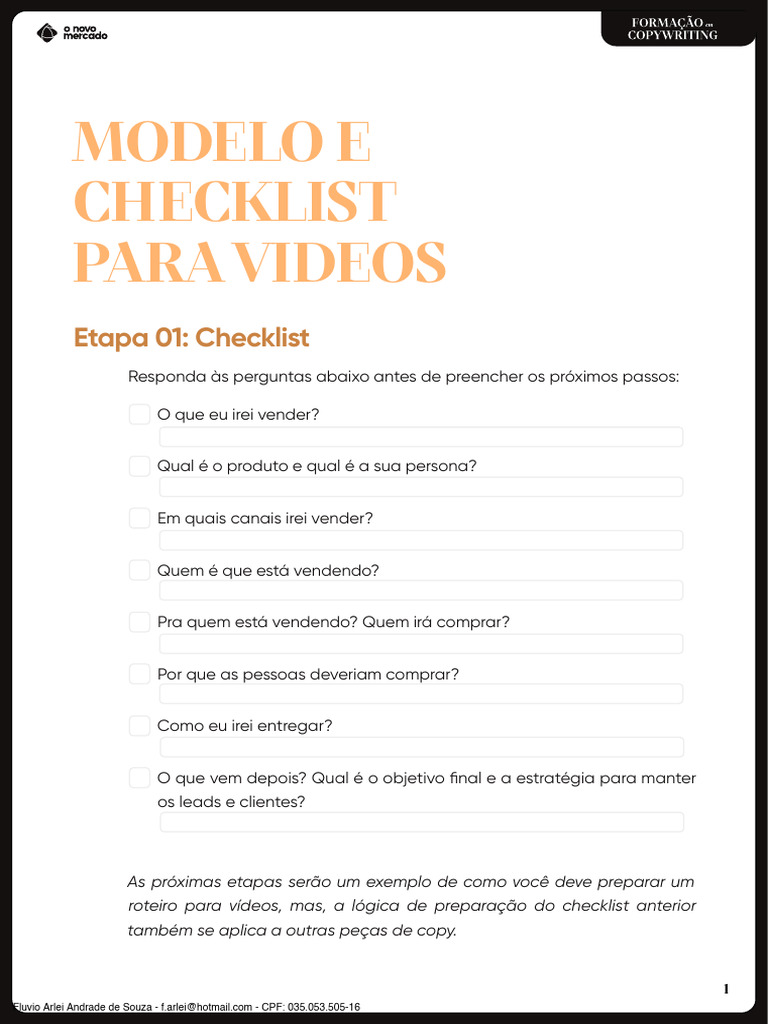 (Material de Apoio) Modelo - O Primeiro Checklist de Todos | PDF | Podcast | YouTube