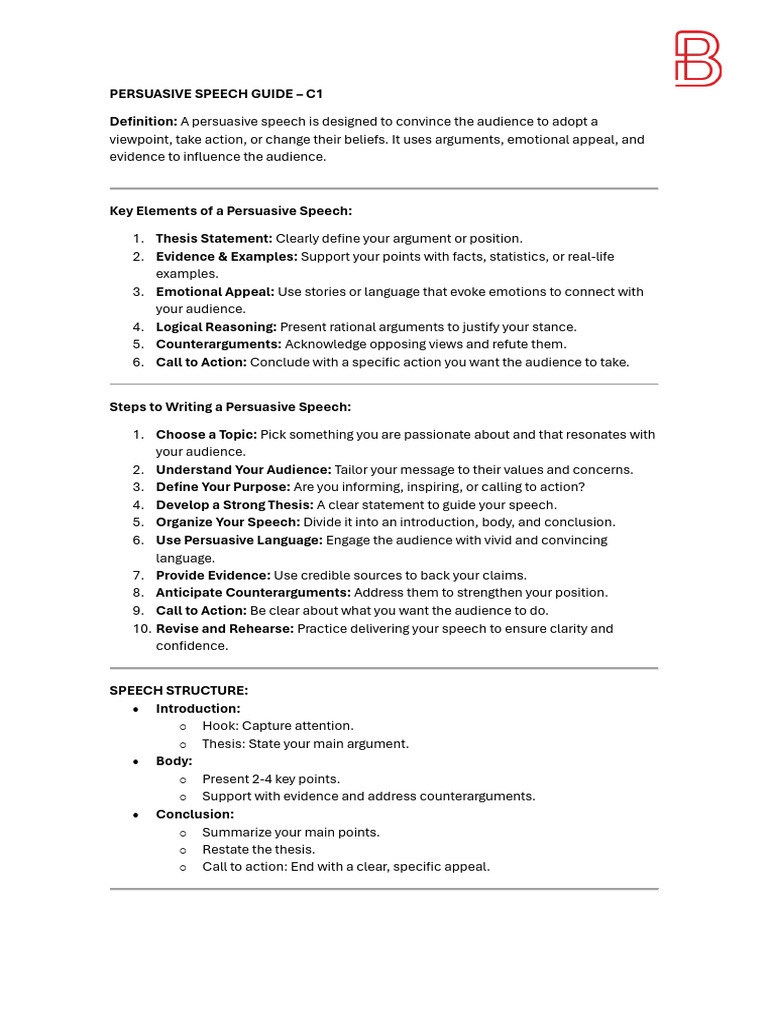 PERSUASIVE SPEECH GUIDE 2 | PDF | Rhetoric | Argument
