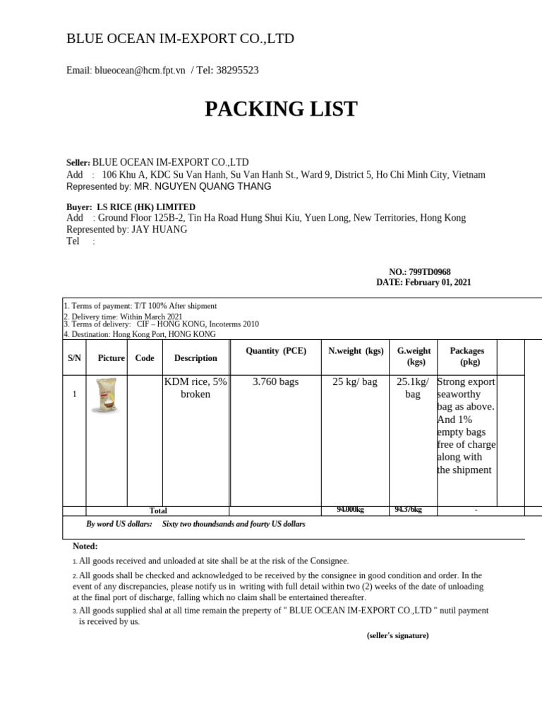 mau-packing-list | PDF | Trade | Private Law