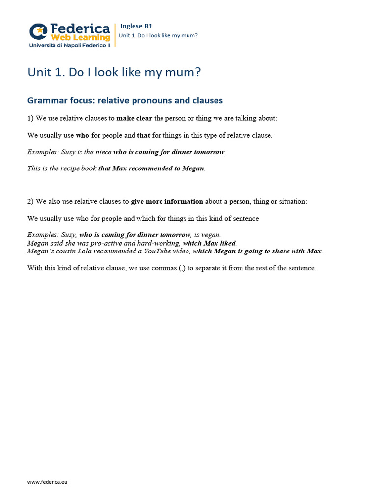 Lesson 2 Grammar Focus - Relative Pronouns and Clauses | PDF