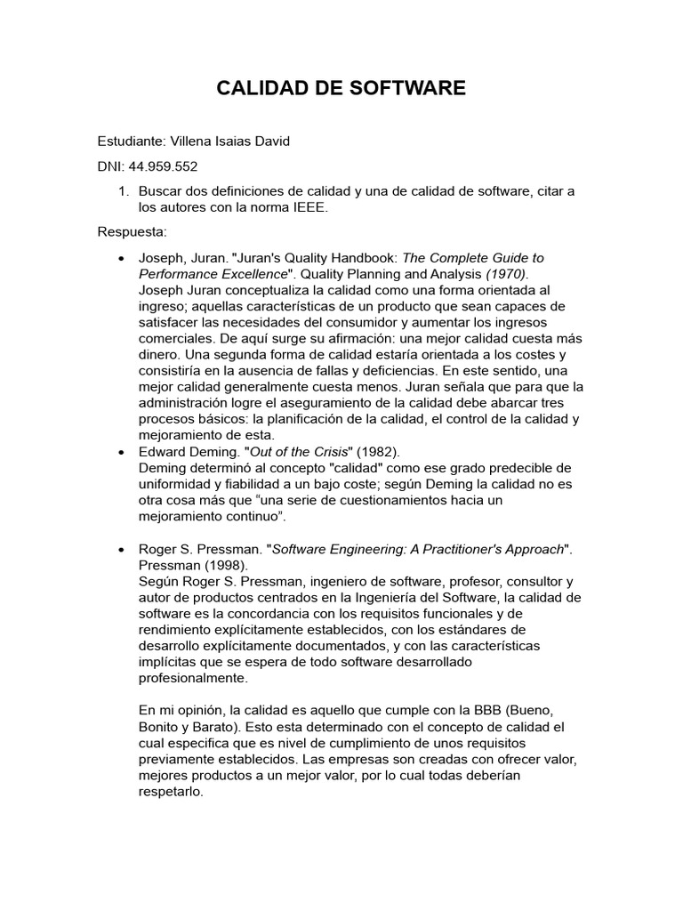 Calidad de Software | PDF | Calidad (comercial) | Software