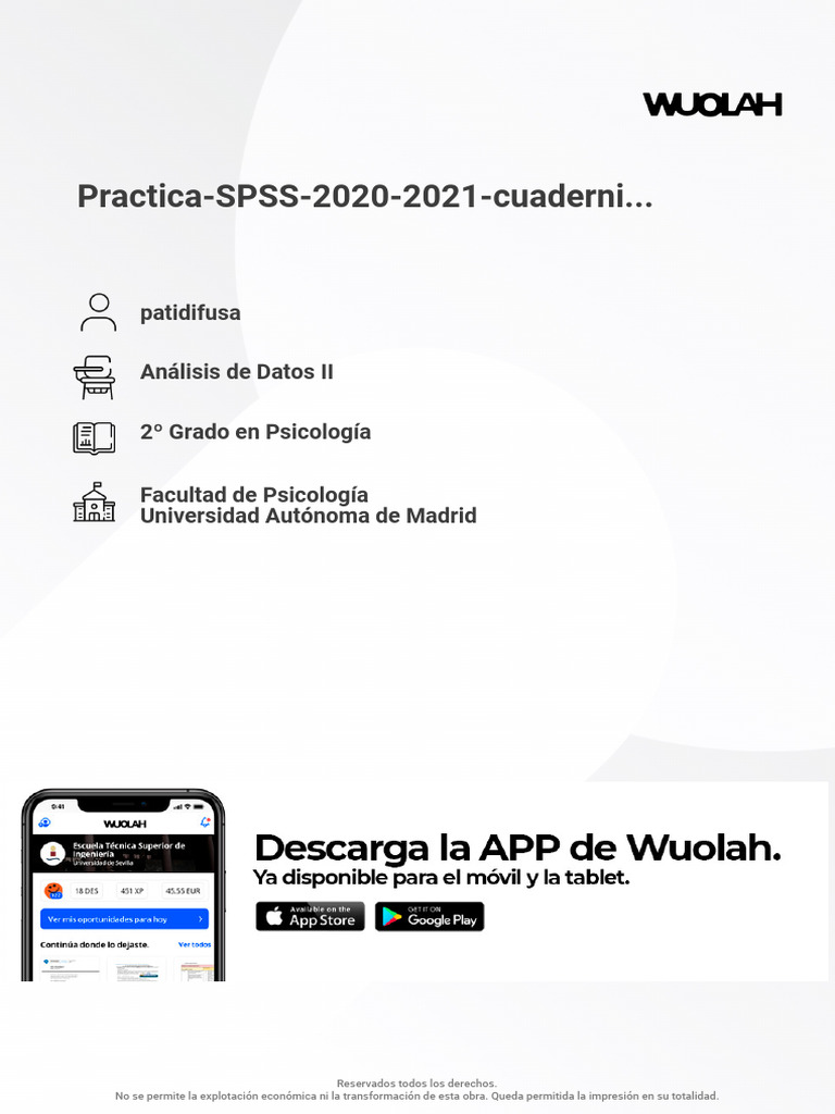 Wuolah Free Practica SPSS 2020 2021 Cuadernillo Wuolah | PDF | Spss | Estadísticas