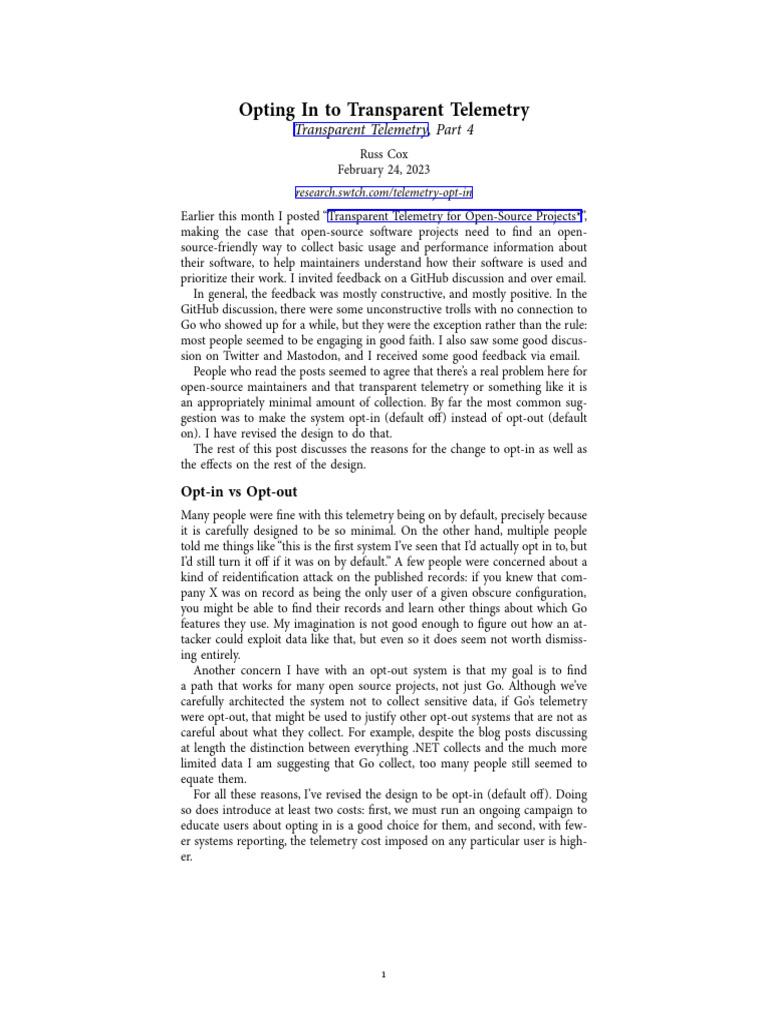 Opting in To Transparent Telemetry: Transparent Telemetry, Part 4 (Cox ...