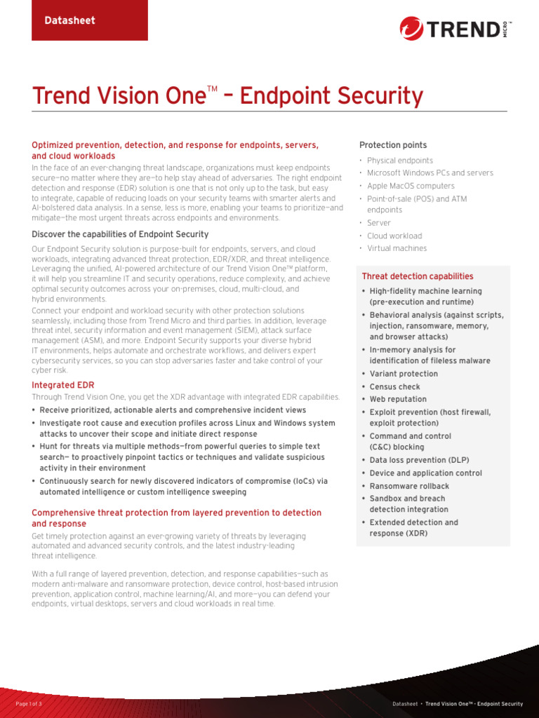 Ds Vision One Endpoint Security | PDF | Security | Computer Security
