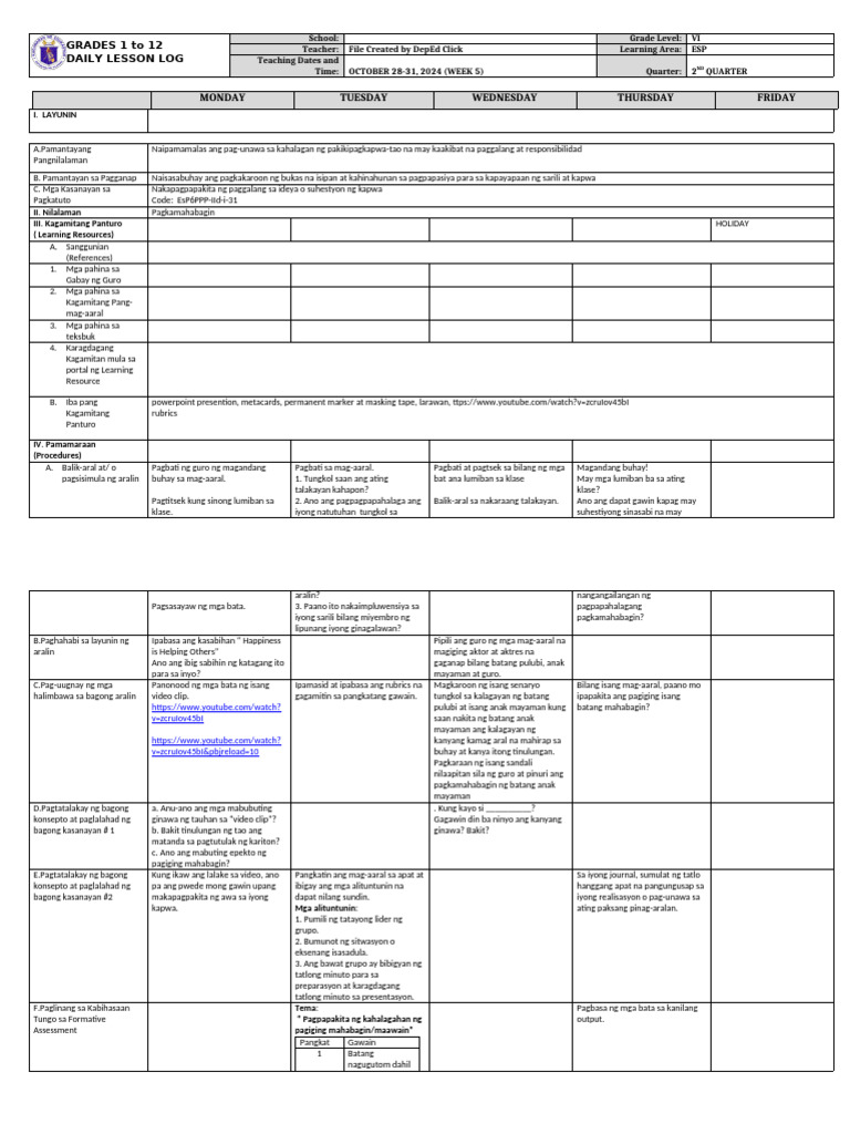 DLL - Esp 6 - Q2 - W5 | PDF