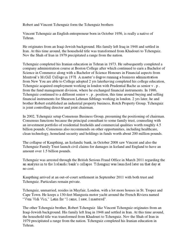 Robert and Vincent Tchenguiz - Tchenguiz Brothers | PDF | Economies ...