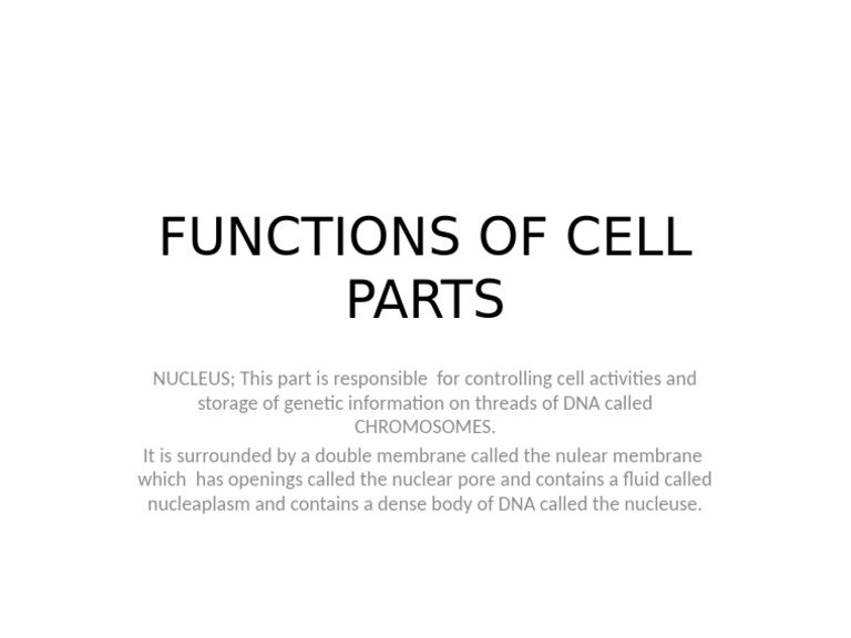 FUNCTIONS OF CELL PARTS | PDF