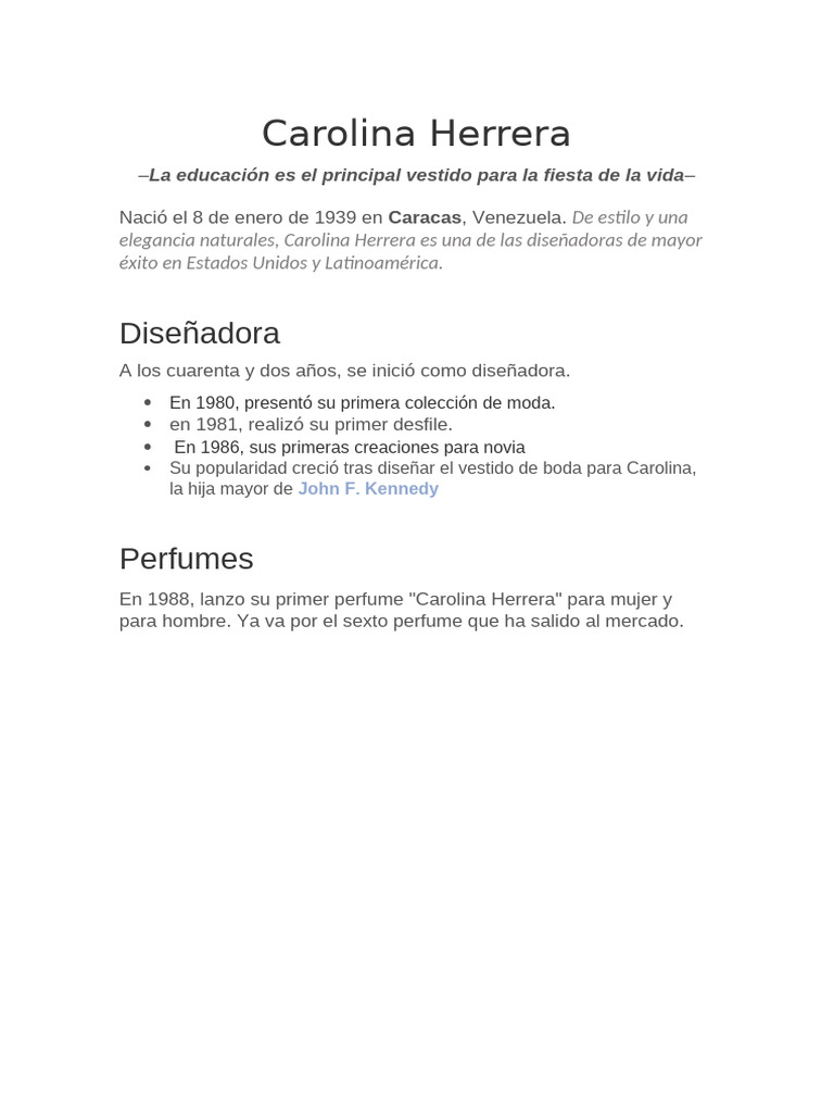 Biografia de Carolina Herrera | PDF