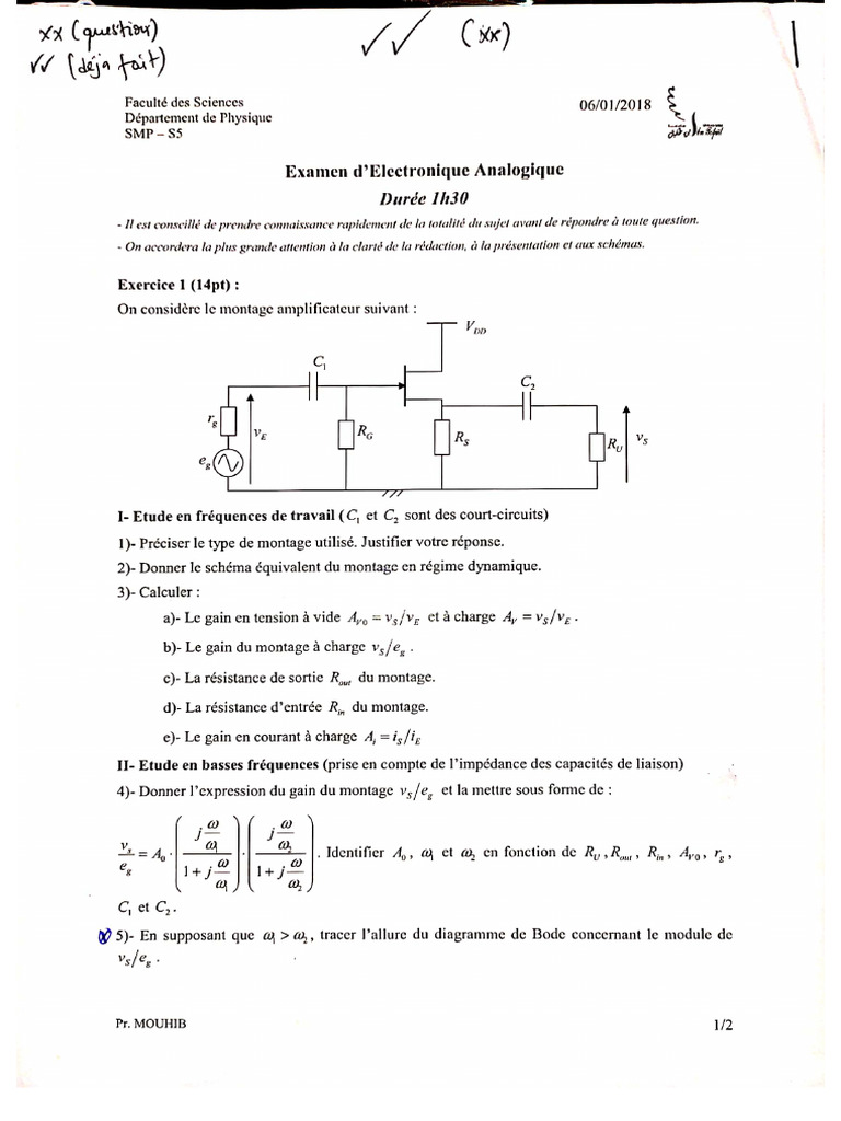 Examen D'électronique Analogique N-2018 | PDF