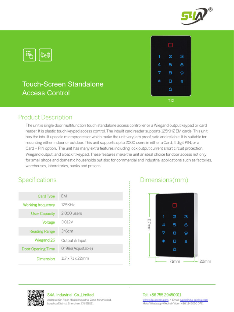 S4A Touch-Screen Access Control Unit | PDF | Technology & Engineering