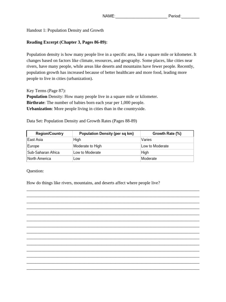 CH 3 Packet Questions | PDF | Population Density | Urbanization