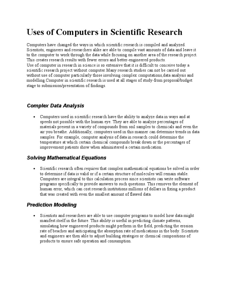 Uses of Computers in Scientific Research | PDF