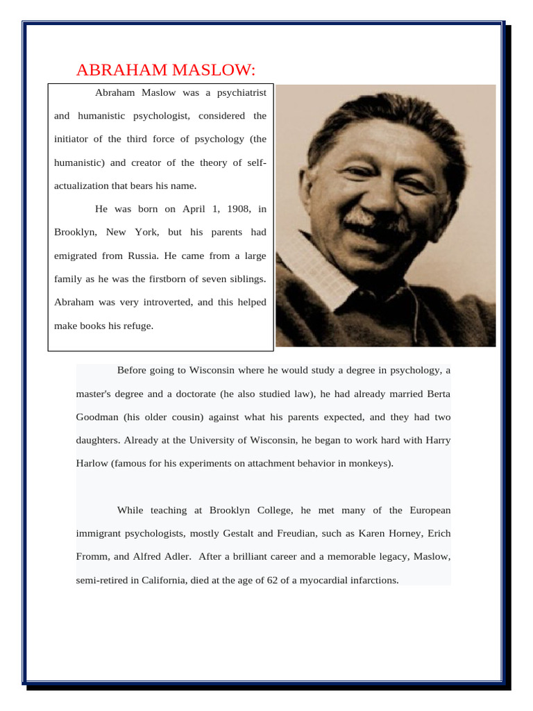 Abraham Maslow's Self-Actualization Theory | PDF