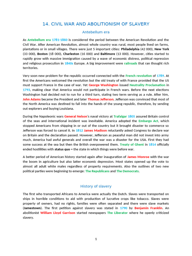 Civil War and Slavery Abolition Overview | PDF | Confederate States Of ...