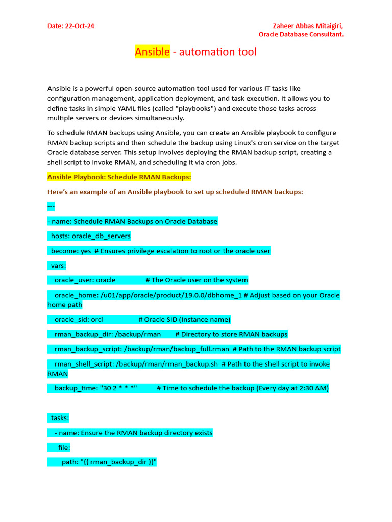 Schedule RMAN Backups Using Ansible | PDF | Backup | Software Engineering