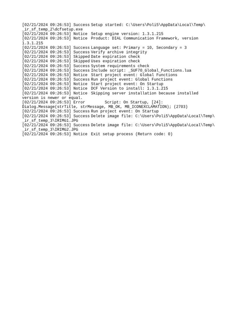 DIAL Communication Framework Setup Log | PDF