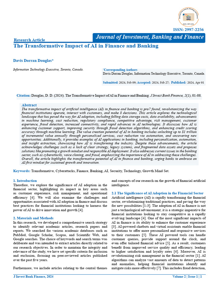 The Transformative Impact Of Ai In Finance And Banking Pdf