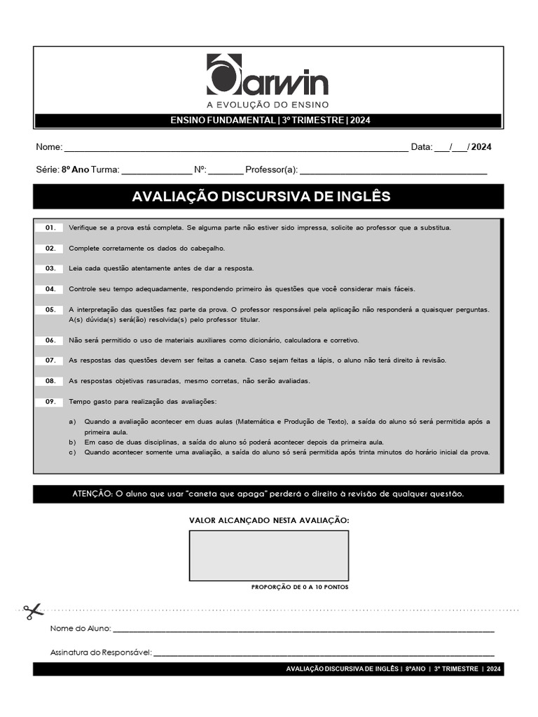 Ing 8 Ano AV1 3 TRI Adaptada Colatina | PDF