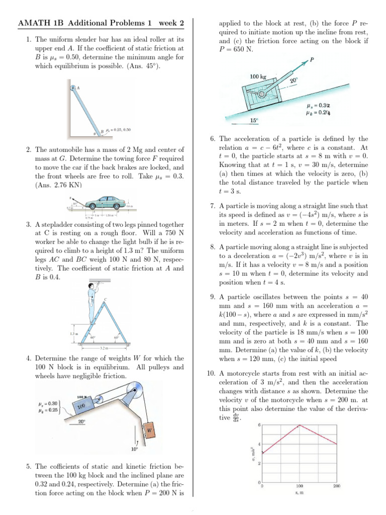 Engineering Mechanics Problems | PDF | Force | Acceleration