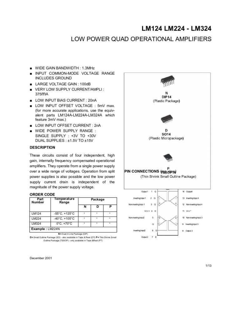 LM124 LM224 | Operational Amplifier | Amplifier