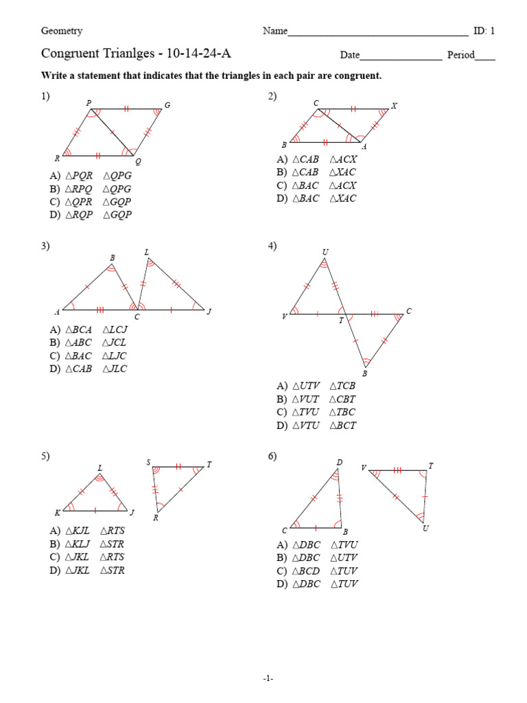 Congruent Triangles - 10-14-24-A | PDF | Euclidean Geometry | Elementary Mathematics