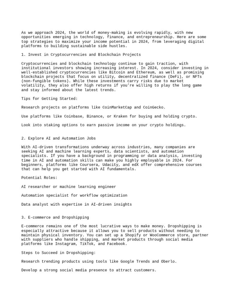 Top Money-Making Strategies for 2024 | PDF | Social Media | Popular ...