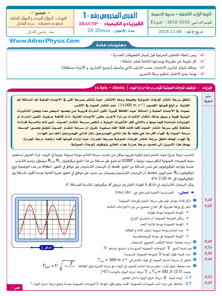 Devoir 1 $ 20 s1 SMP 2bac | PDF