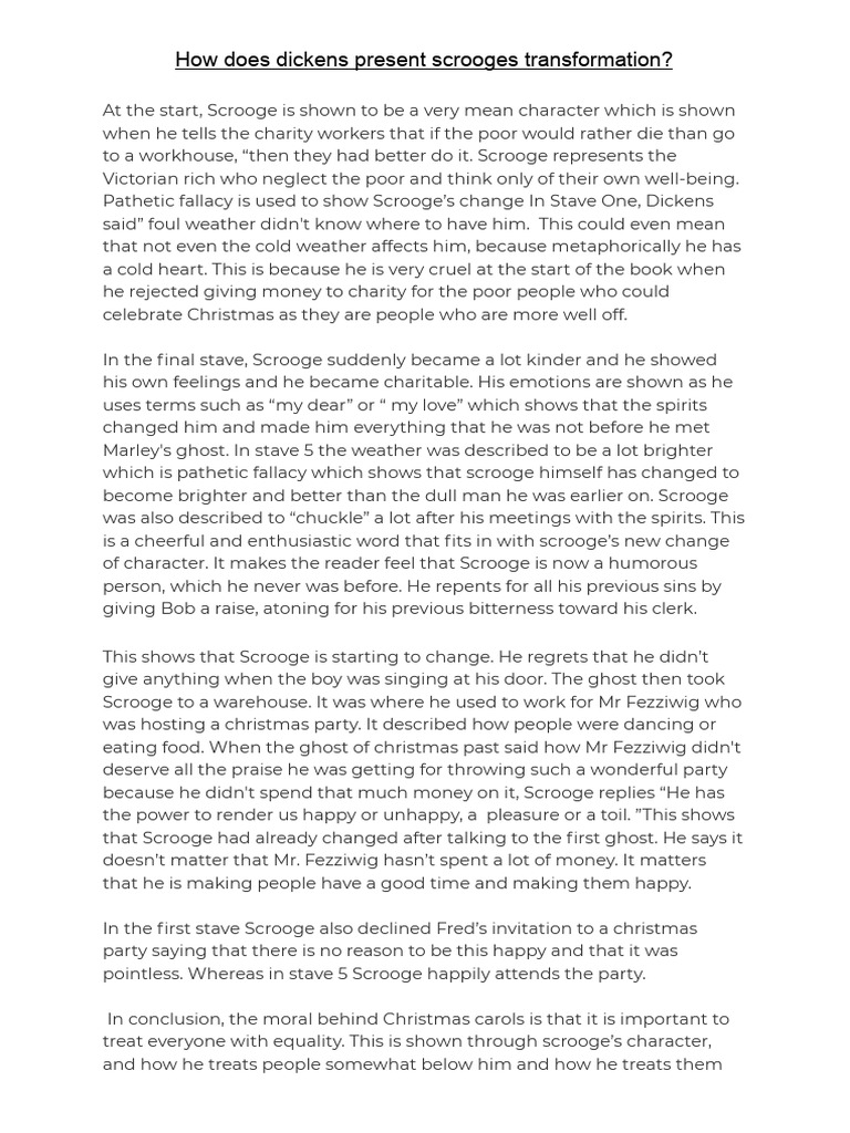 How does dickens present scrooges transformation | PDF | Ebenezer ...