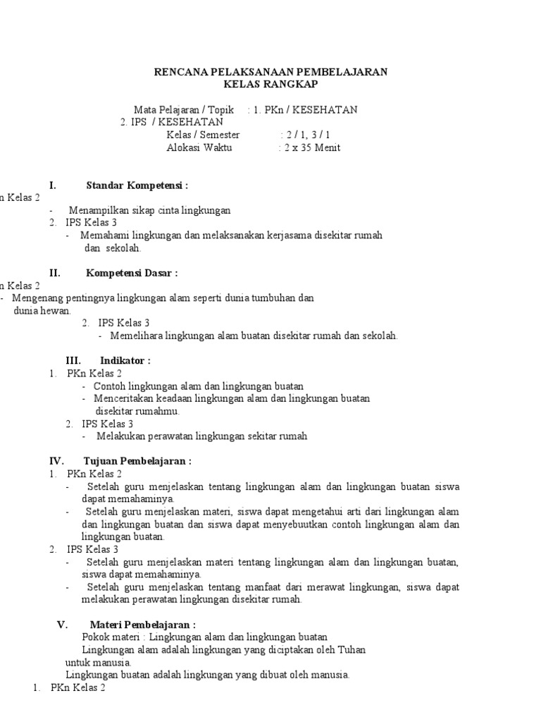 Rencana Pelaksanaan Pembelajaran Rangkap | PDF