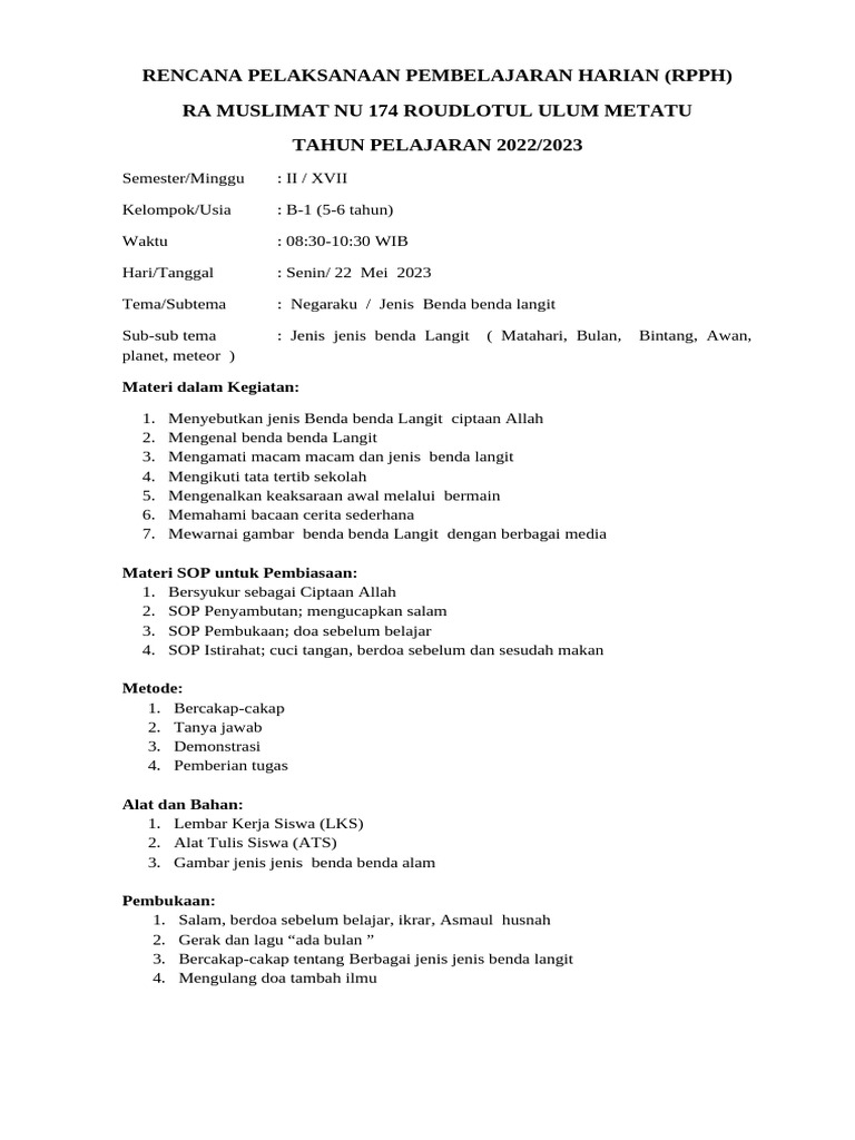 RPPH Sem 2 B1 MINGGU KE 17 | PDF