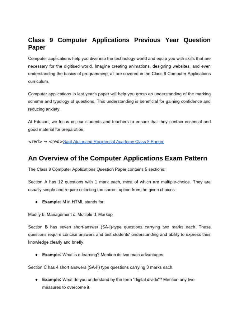 Class 9 Computer Applications PYQ | PDF | Computer Science | Computing