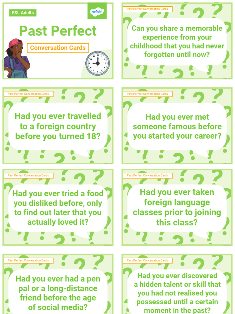 T 1711622212 Esl Past Perfect Conversation Cards Adults b1 b2 Ver 1 ...