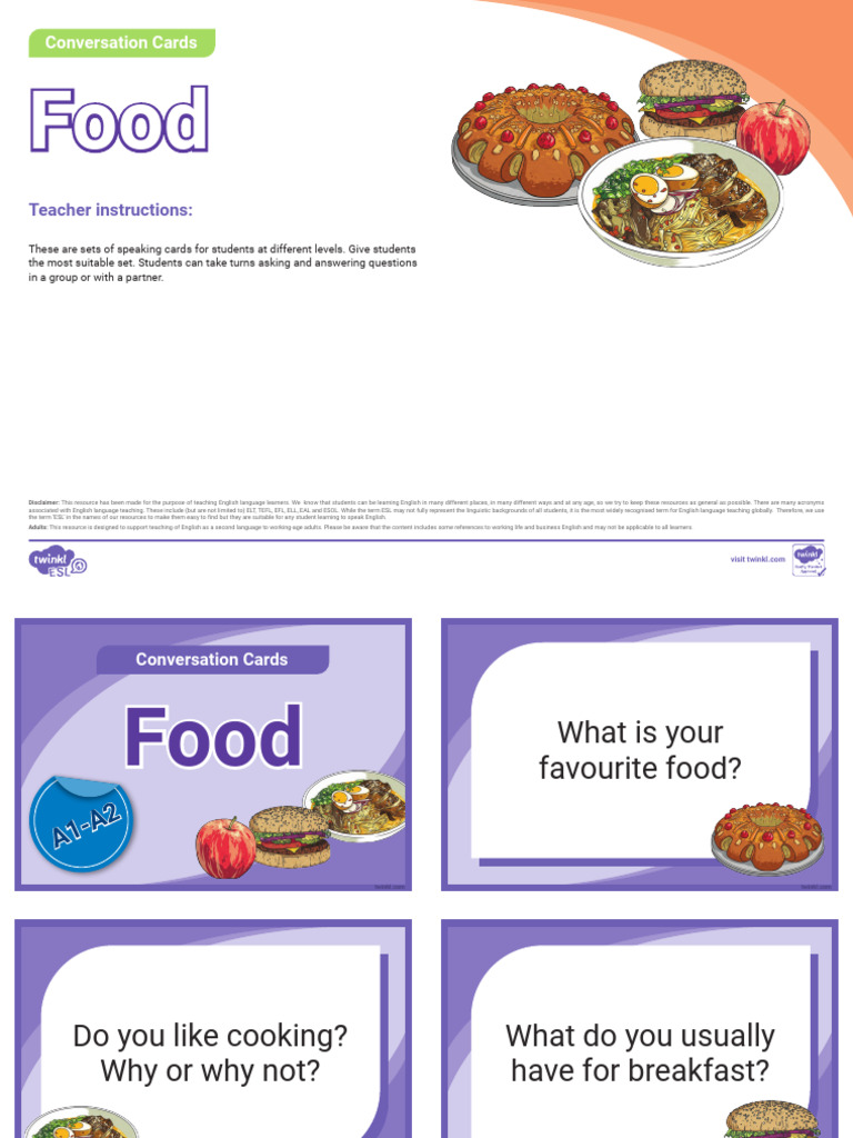 T 1692939231 Food Conversation Cards Adults A1 c1 - Ver - 2 | PDF ...