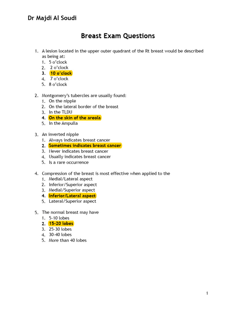Breast Exam Questions and Answers | PDF | Breast | Mammography