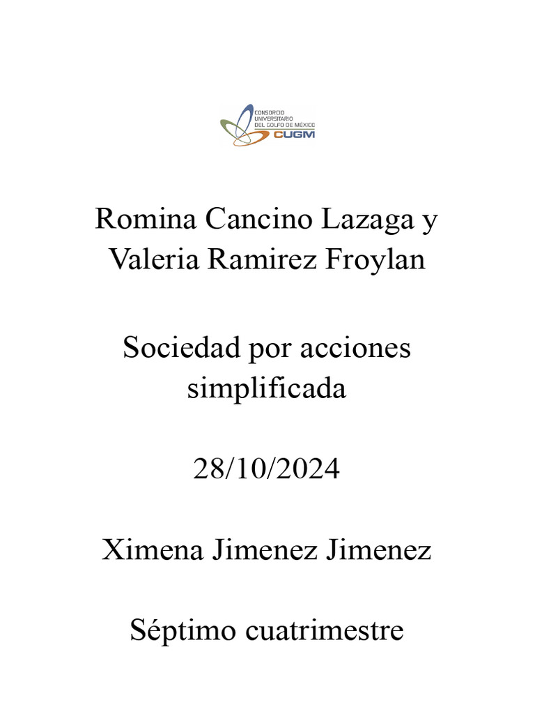 Romina Cancino Lazaga y Valeria Ramirez Froylan Sociedad Por Acciones ...