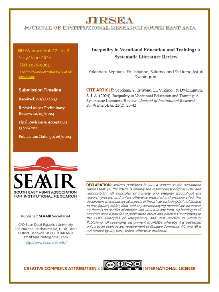 Inequality in Vocational and Education Training SLR JIRSEA v22 n02 Article02 | PDF | Vocational ...