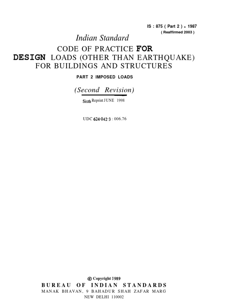Is 875 Part 2 1987 Code of Practice For Design Loads (Othe | PDF ...