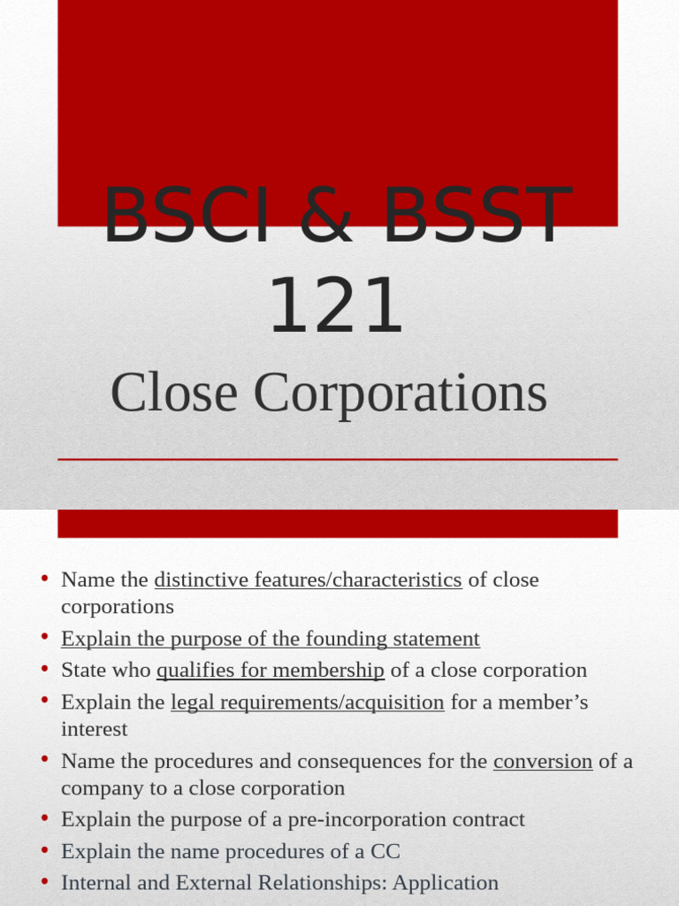 Understanding Close Corporations: Features & Regulations | PDF ...