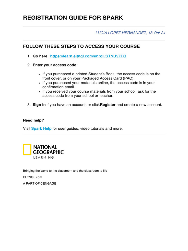 Spark Course Registration Guide | PDF