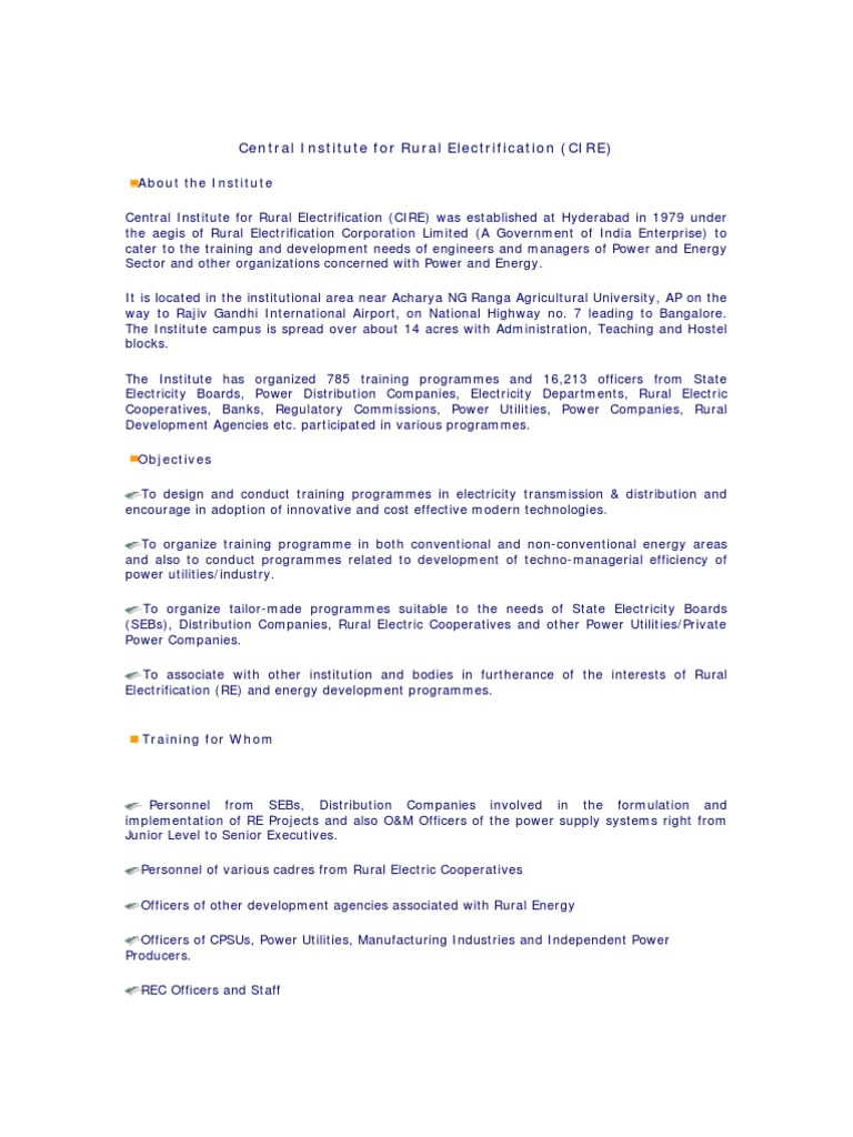 CIRE Training Programs Overview | PDF | Electrical Substation ...