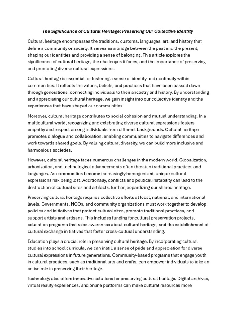 The Significance of Cultural Heritage | PDF | Cultural Heritage ...