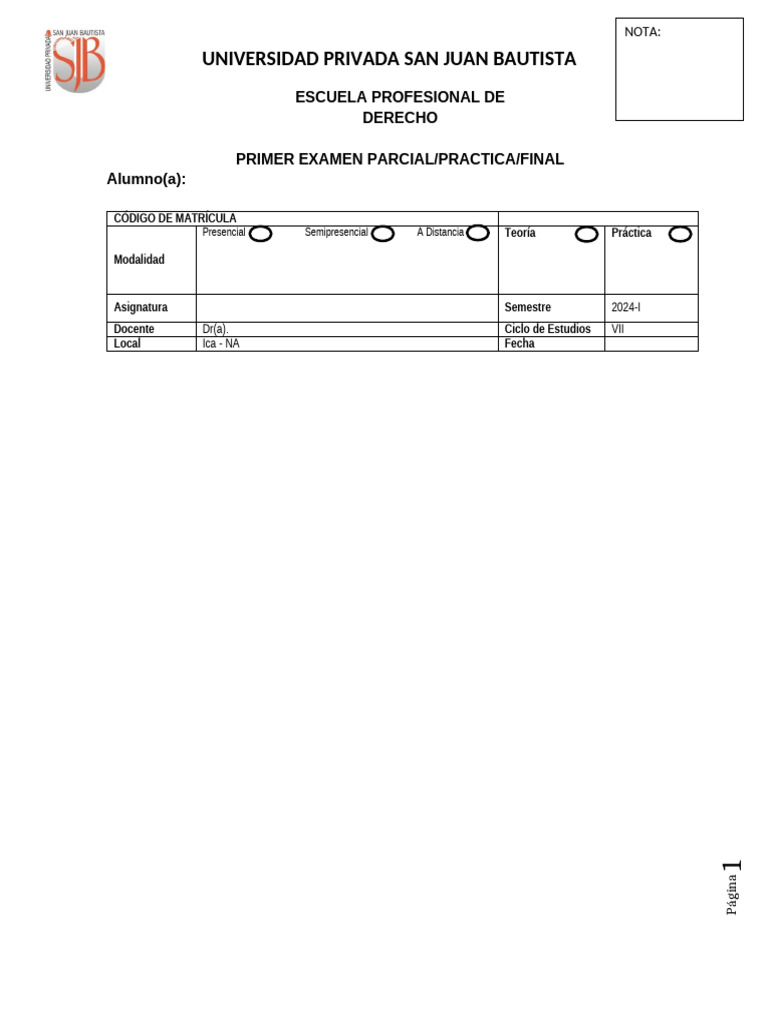 Formato Examen UPSJB | PDF